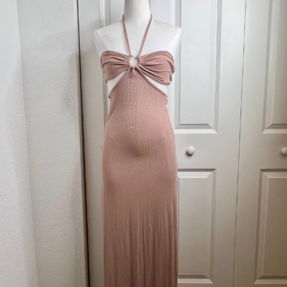 HYFVE | Dresses | Hyfve Halter Blush Cut Out Maxi Dress With Splits On ...
